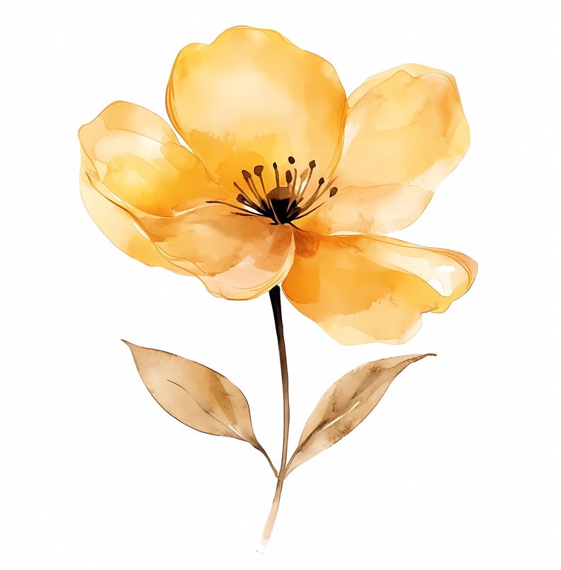 Golden Watercolor Flowers Clipart Set: Yellow Floral PNG & JPG Bundle ...