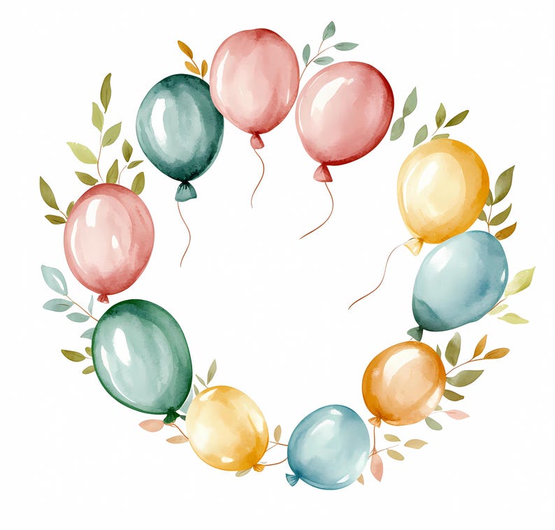 Watercolor Birthday Balloon Frame Clipart PNG Bundle Party Decor - Etsy ...