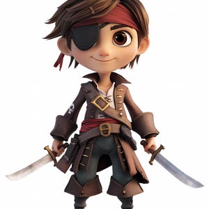 8 Boy Pirate Watercolor Clipart, Cute Pirate Boy Clip Art, Cartoon ...