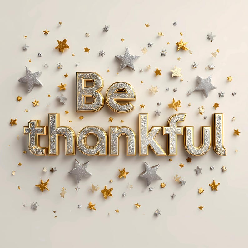 Be Thankful Gold Typography Wall Art Bundle - Etsy