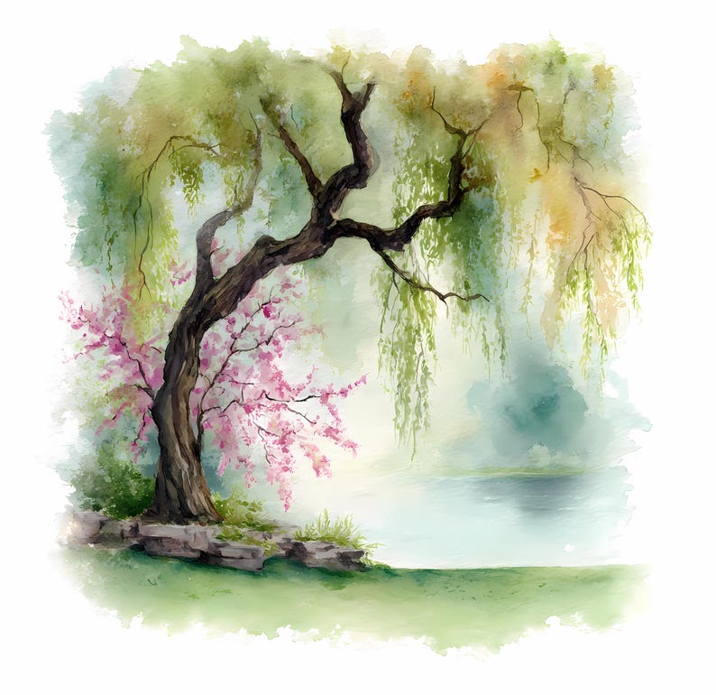 Watercolor Cherry Blossom Tree Art 14 Prints: Spring Landscape Set ...