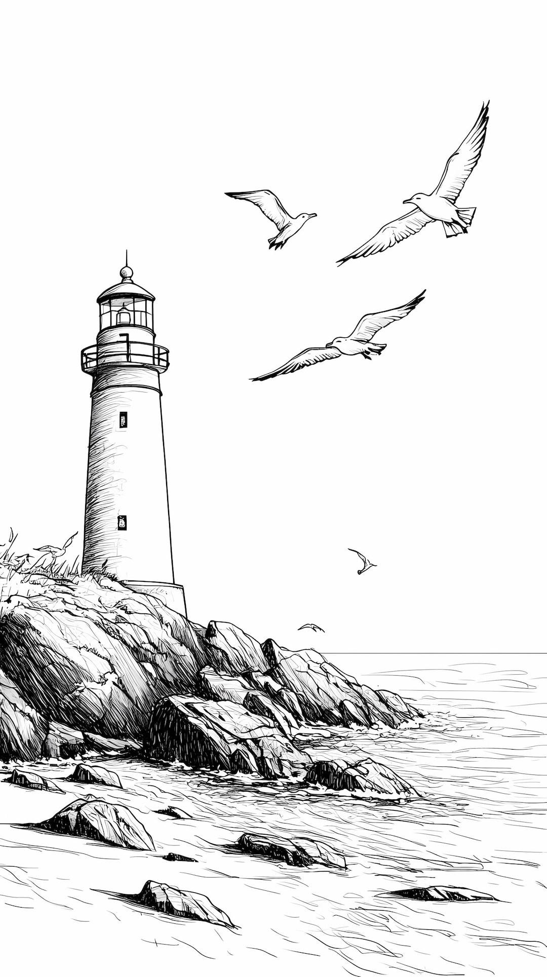 Lighthouse Clipart Set: Hand-drawn Pencil Ocean PNG Bundle (digital ...