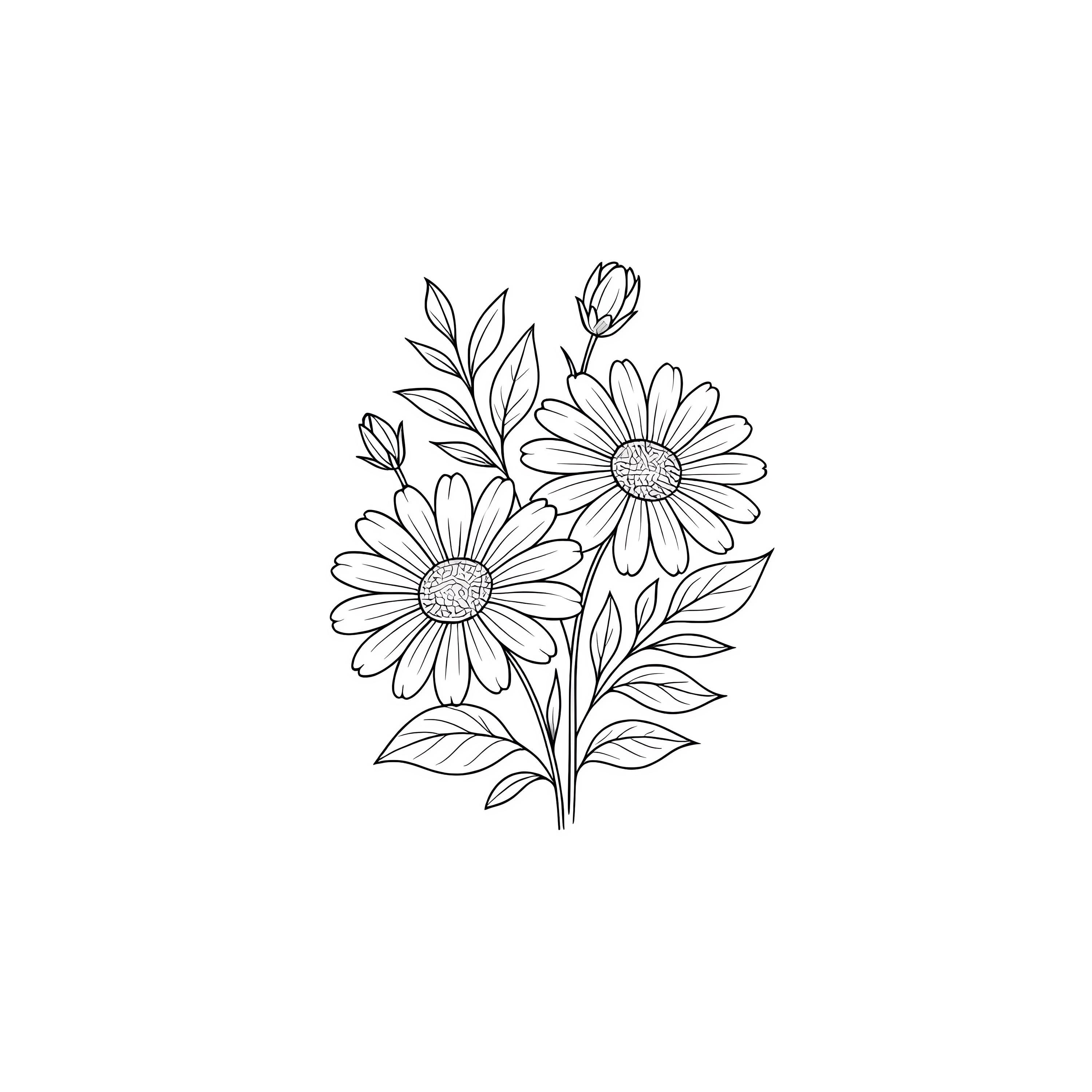 Floral Stem Clipart Bundle, Black and White Flower Line Art (PNG JPG ...