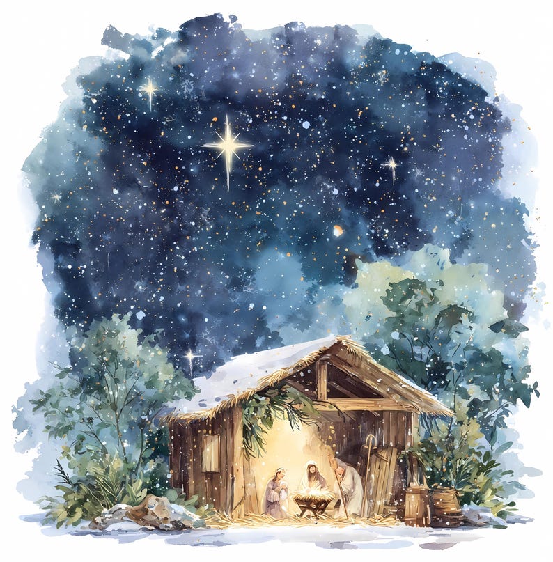 Nativity Watercolor Art Bundle: Holy Family, Manger Scene (digital ...
