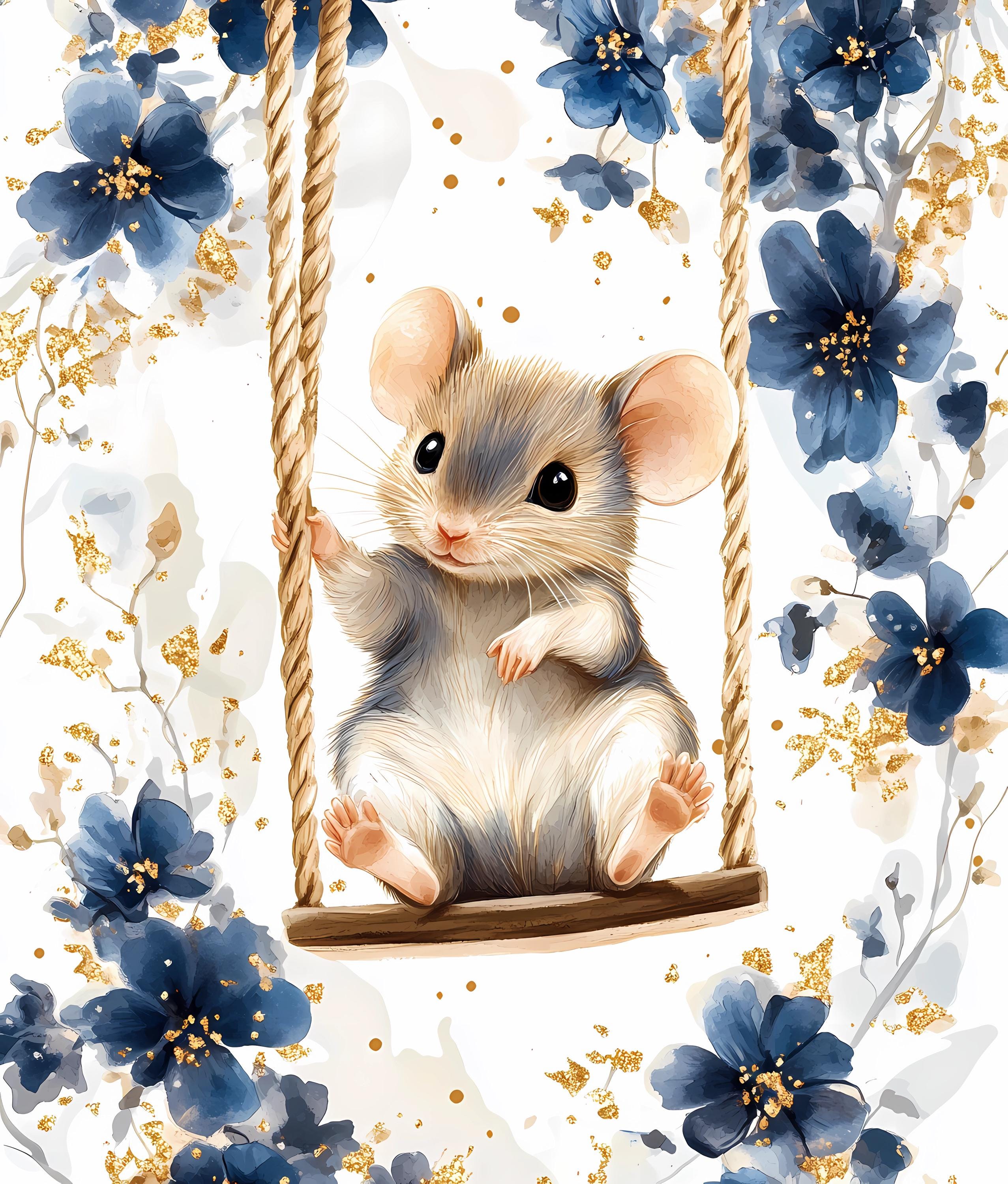 8 Cute Mouse Clipart Watercolor, Floral Forest Mouse Clipart, Forest ...