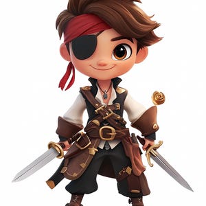 8 Boy Pirate Watercolor Clipart, Cute Pirate Boy Clip Art, Cartoon ...