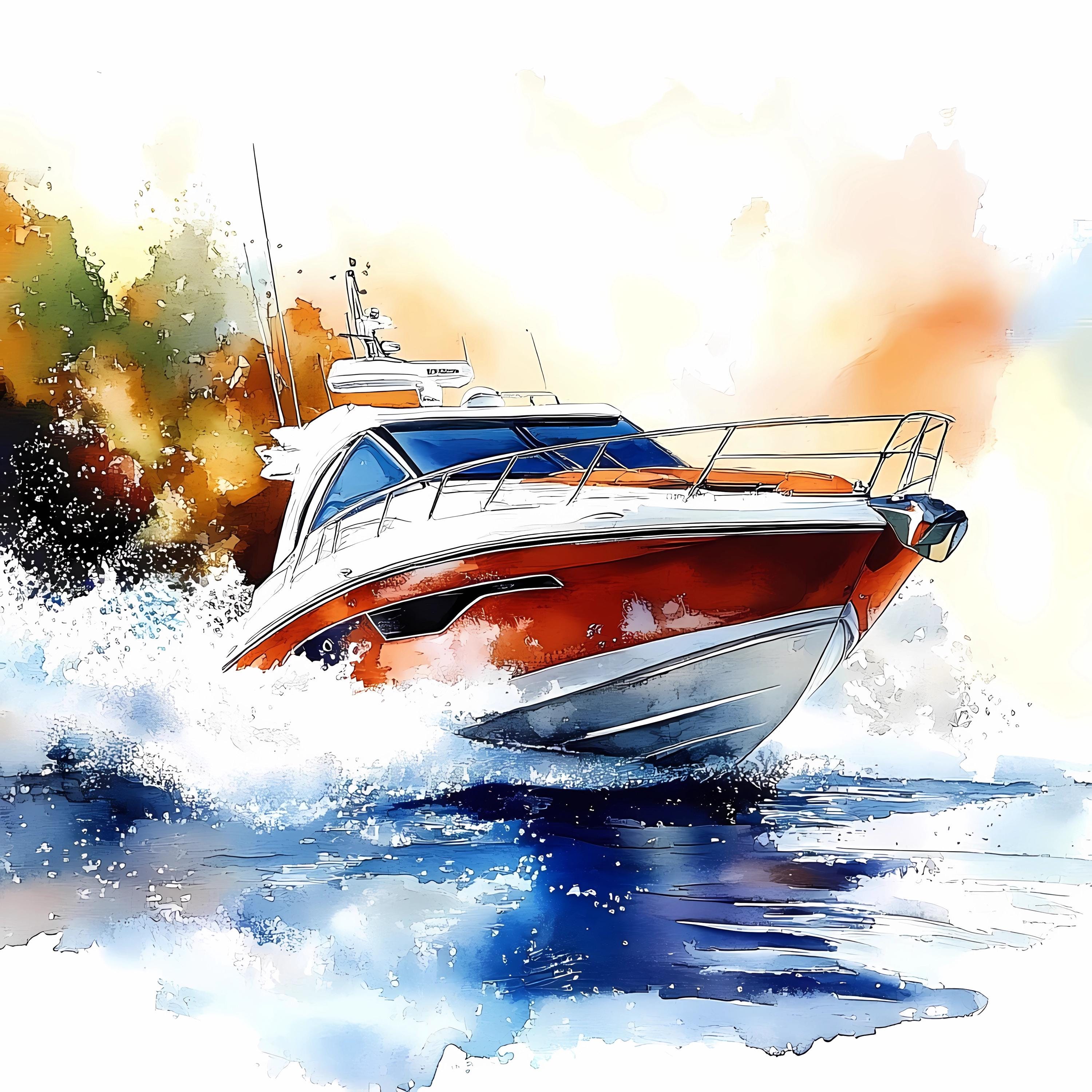 Watercolor Speedboat Clipart Bundle: Yacht & Motorboat Art, PNG JPG ...