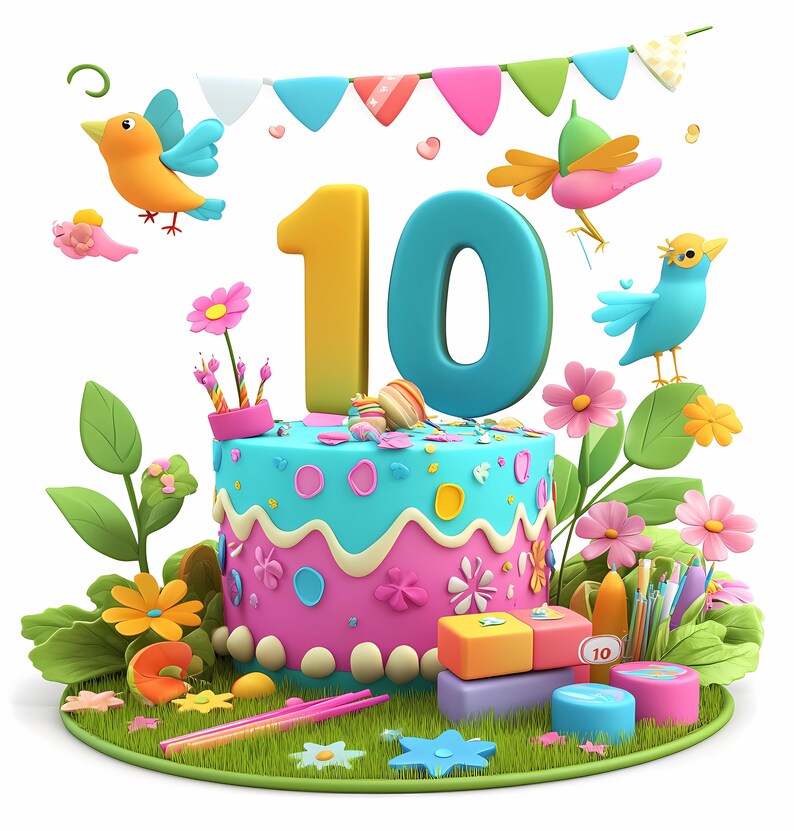10th Birthday Cake Clipart Bundle: Cartoon PNG Images for Crafts ...