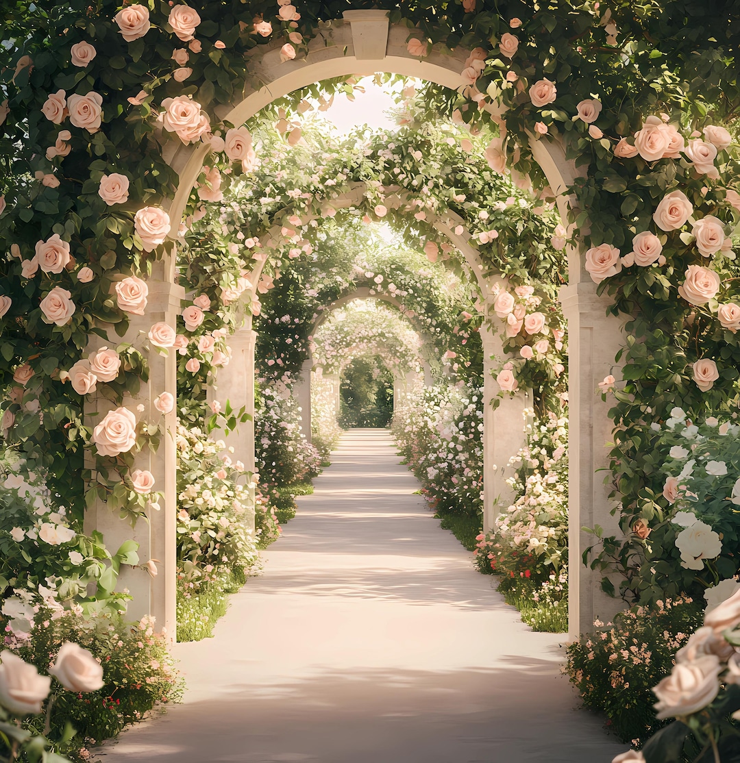 Rose Archway Garden Path PNG Clipart Bundle: Romantic Floral Design ...
