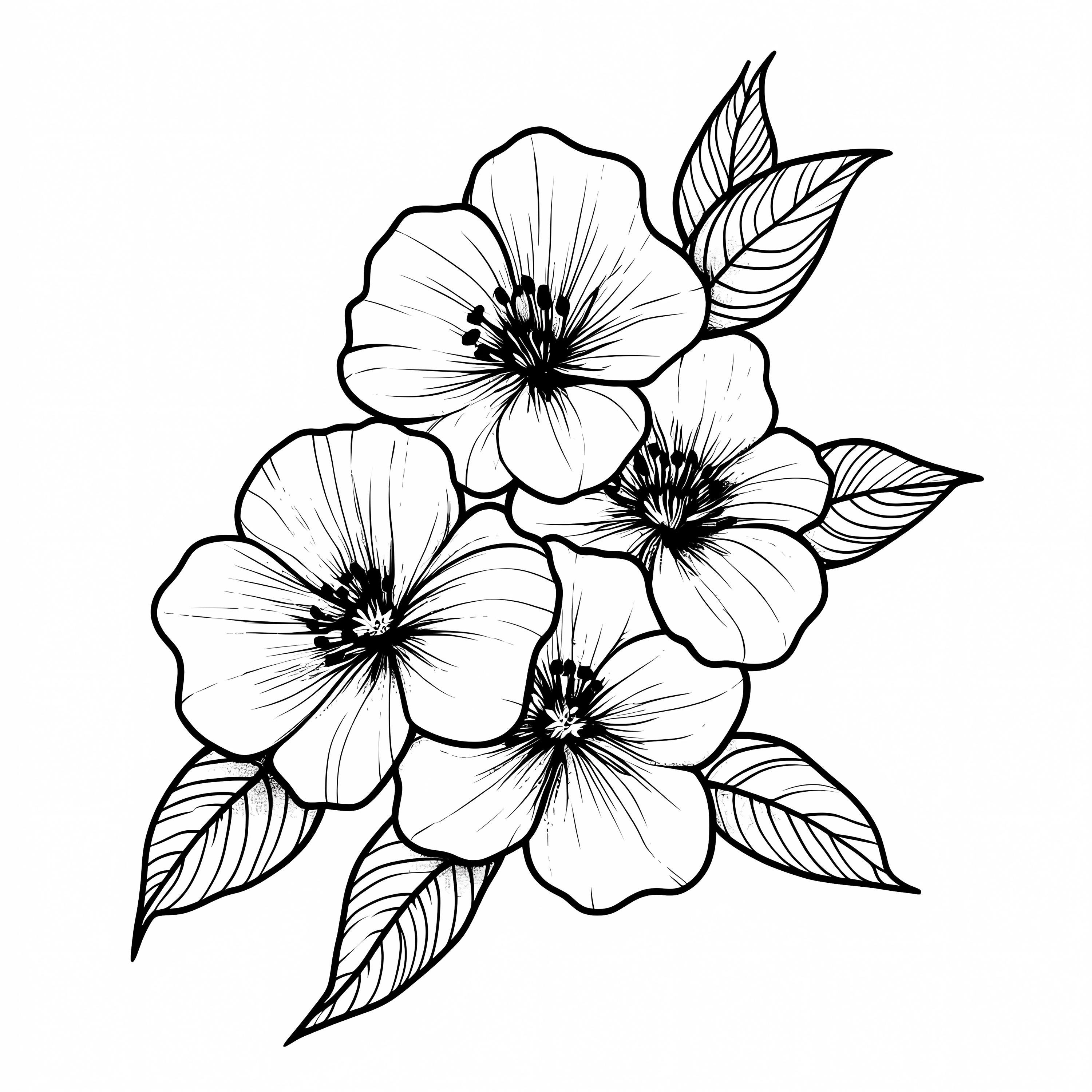 Floral Stem Clipart Bundle, Black and White Flower Line Art, Floral ...