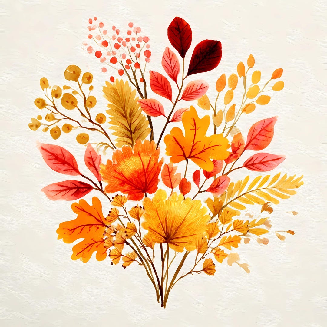 Autumn Watercolor Floral Bouquet Clipart Bundle Set of 14 for DIY, Fall ...