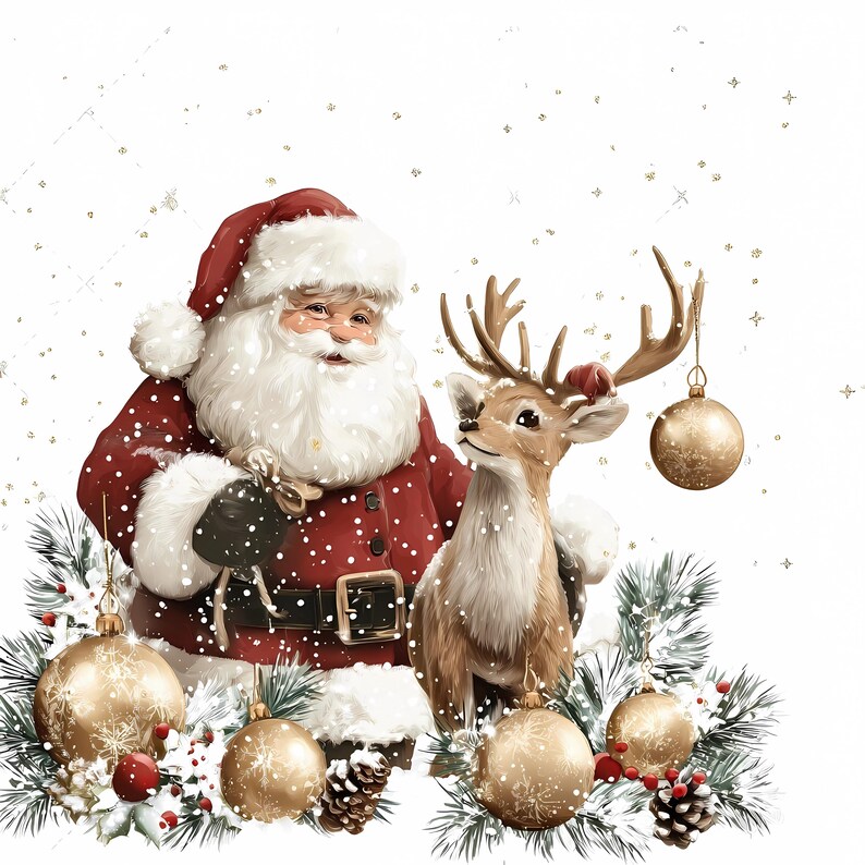 Santa Claus and Reindeer Clipart Bundle - Etsy