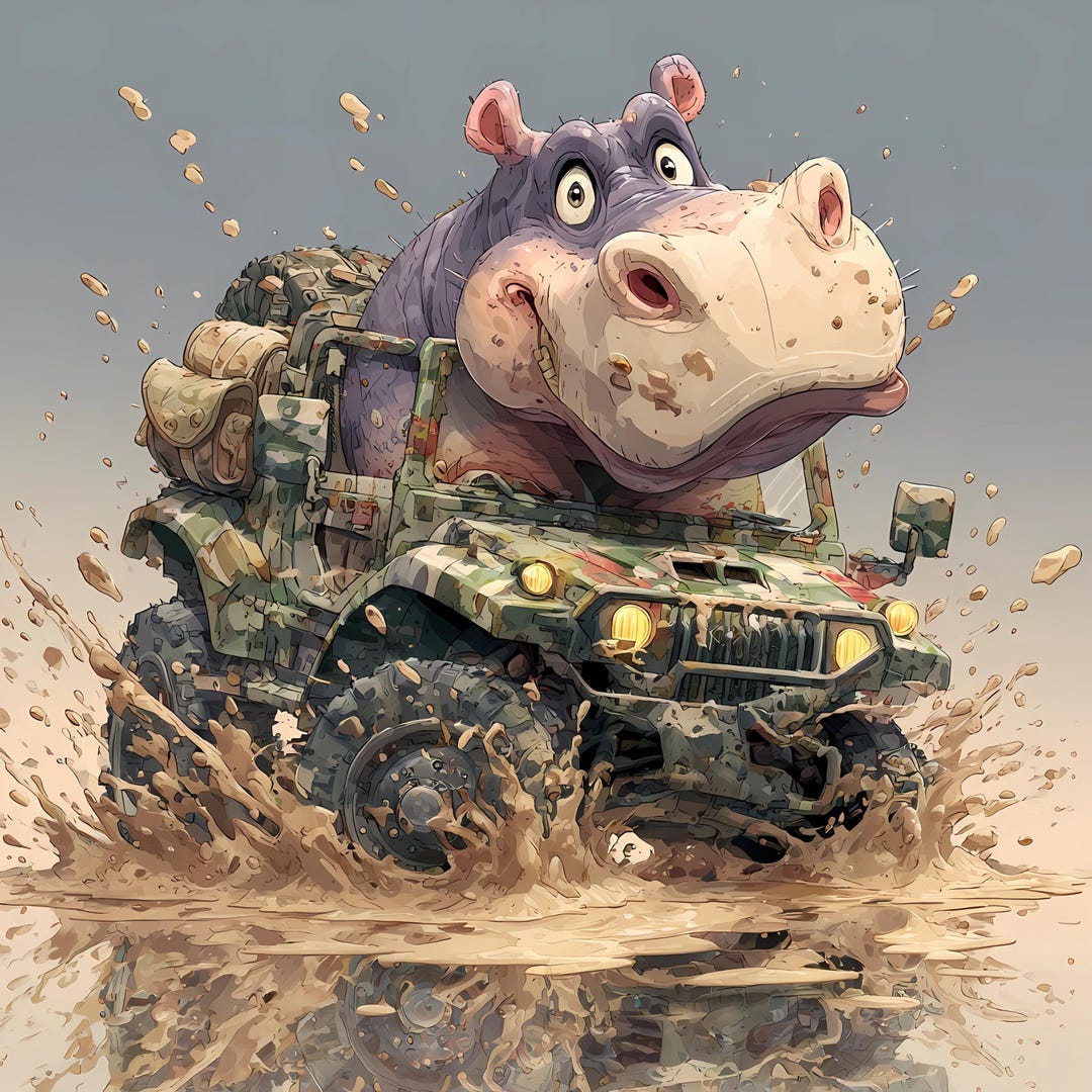 Surreal Hippo Car Clipart Bundle: Fantasy Animal Vehicle Art (PNG JPG ...