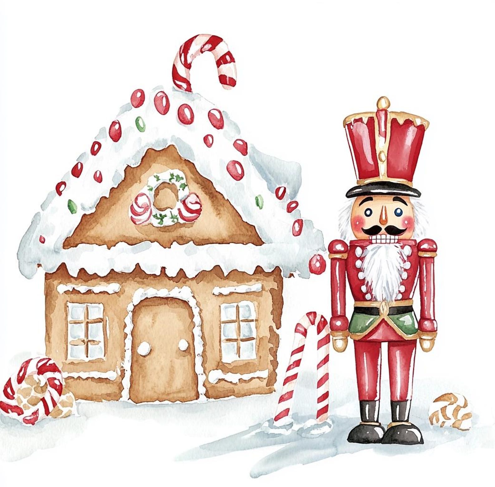 Watercolor Nutcracker & Gingerbread House Clipart Bundle Set of 12 (PNG ...