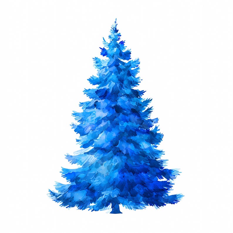 Watercolor Blue Christmas Tree Clipart Bundle: Holiday PNG JPG Art - Etsy