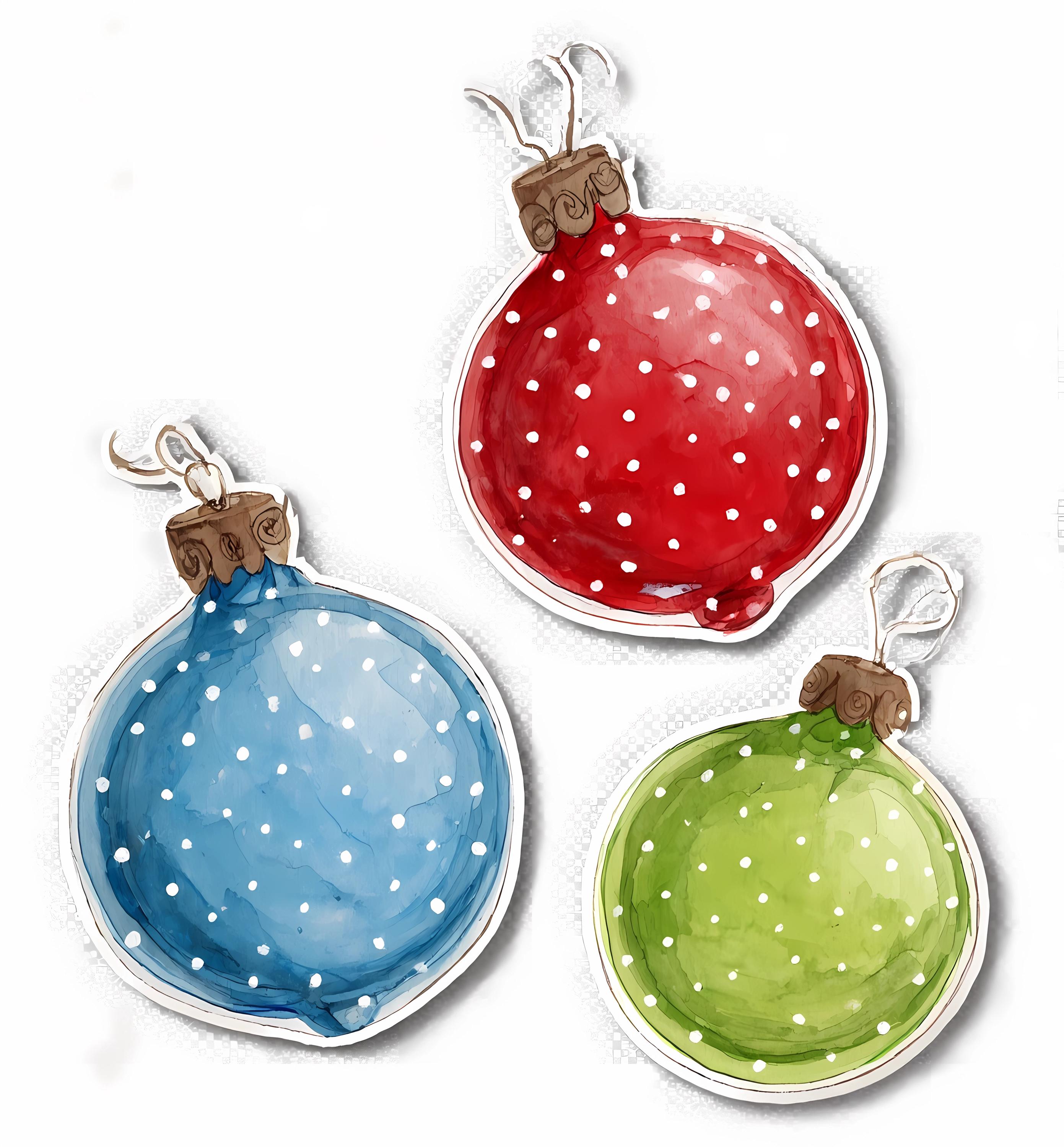 Watercolor Christmas Ornaments Clipart: Polka Dot Baubles (PNG JPG ...