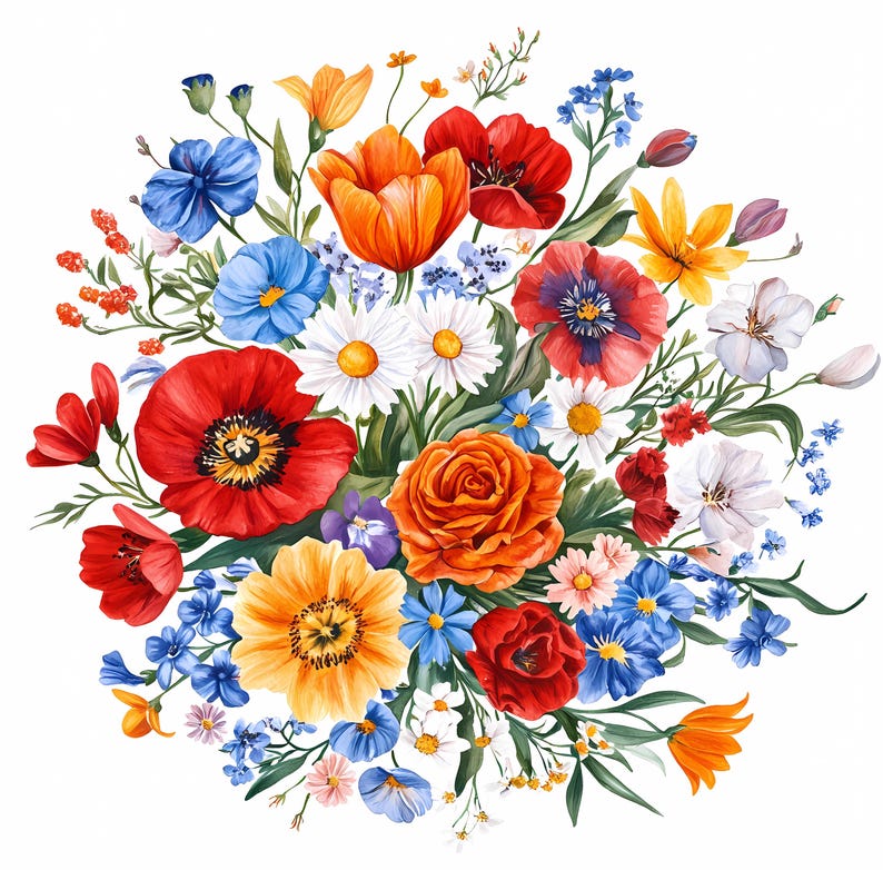Watercolor Floral Circle Clipart Set of 10: Scrapbook & Junk Journal ...