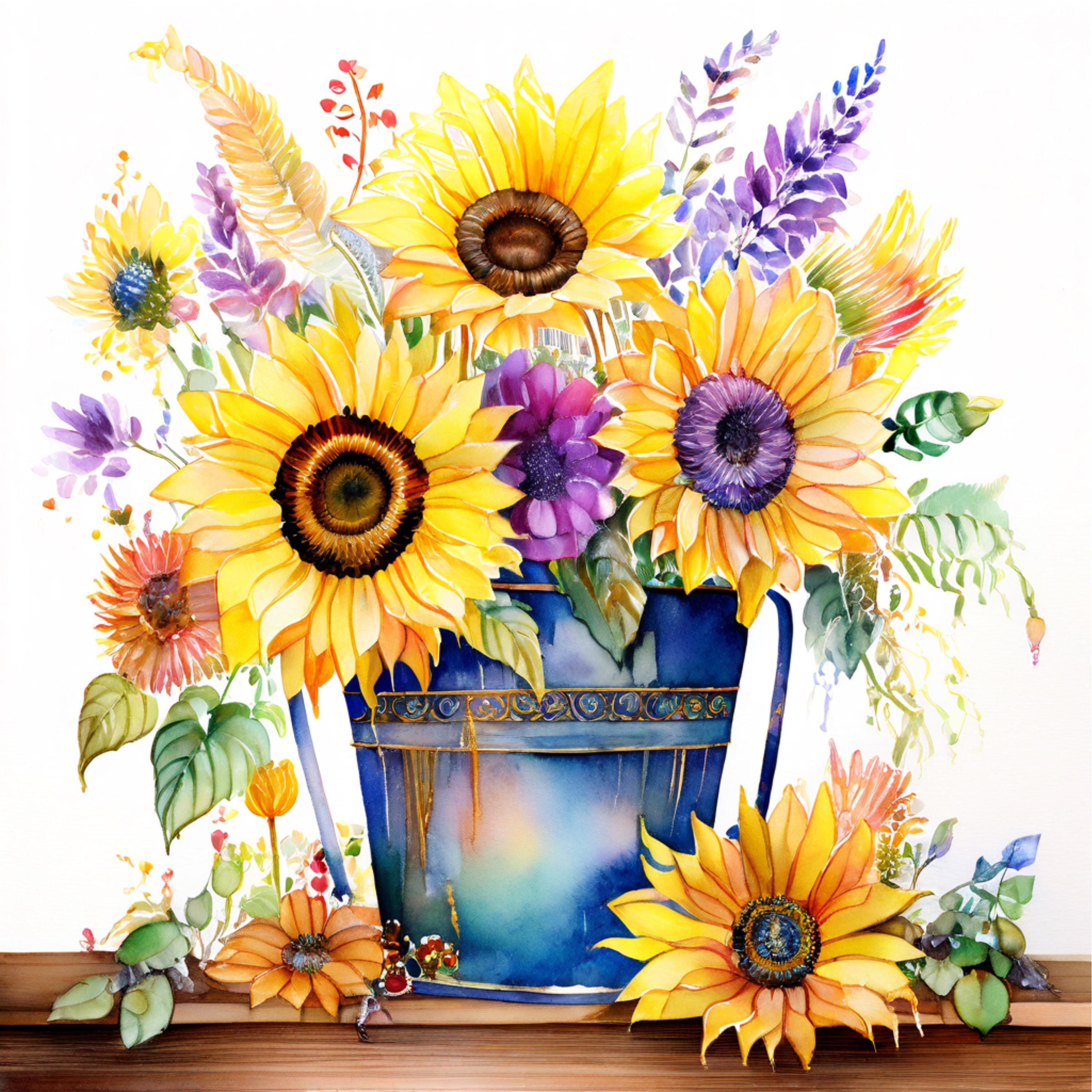 Watercolor Sunflower Clipart Bundle: Yellow Bouquets PNG, Digital ...