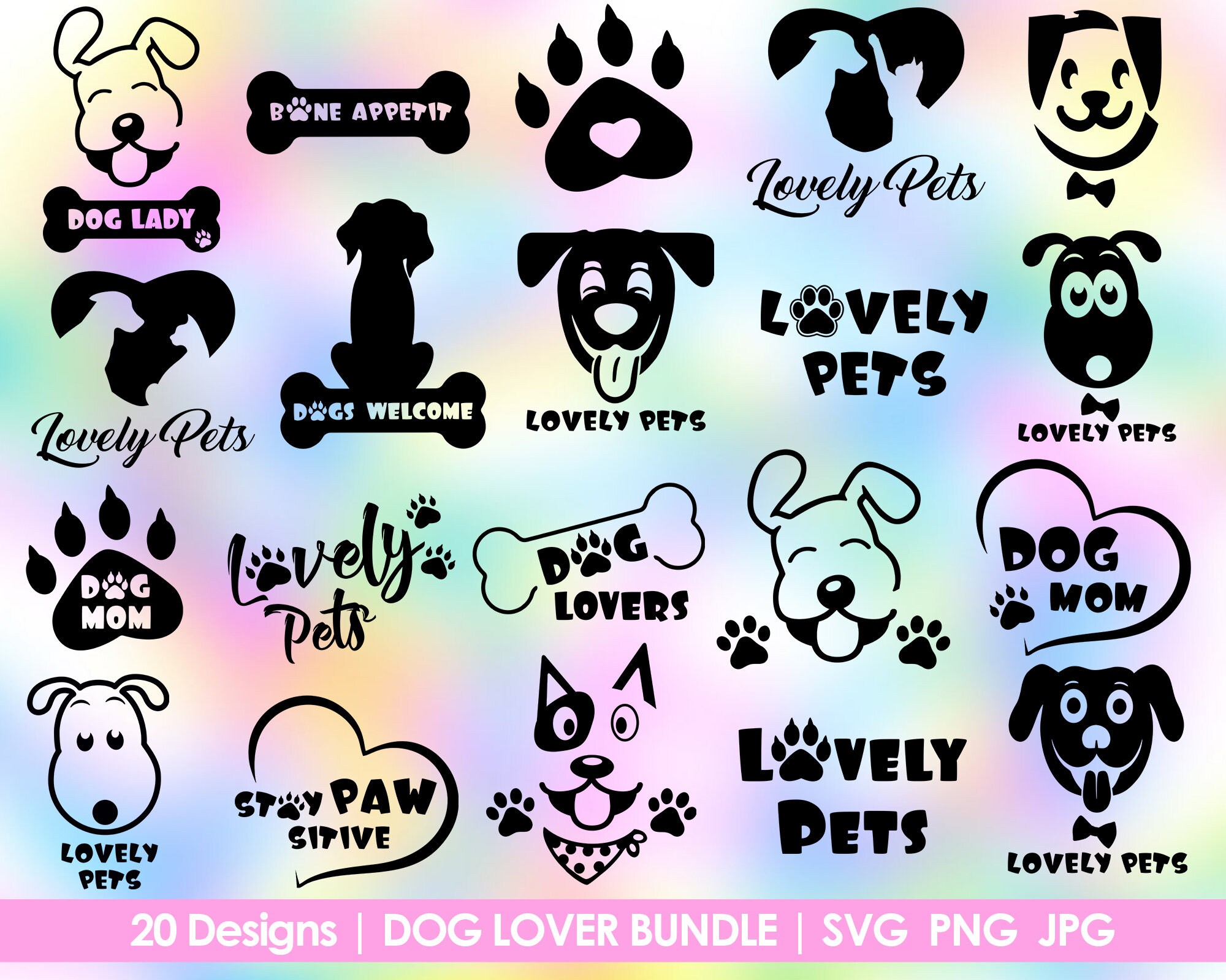 Dog SVG, Paw Print, Dog Bone Svg, Lovely Funny Pets Svg, Dog Mom Png ...