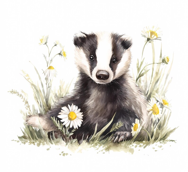Watercolor Badger Clipart Set: Floral Nursery Art (PNG JPG Digital ...