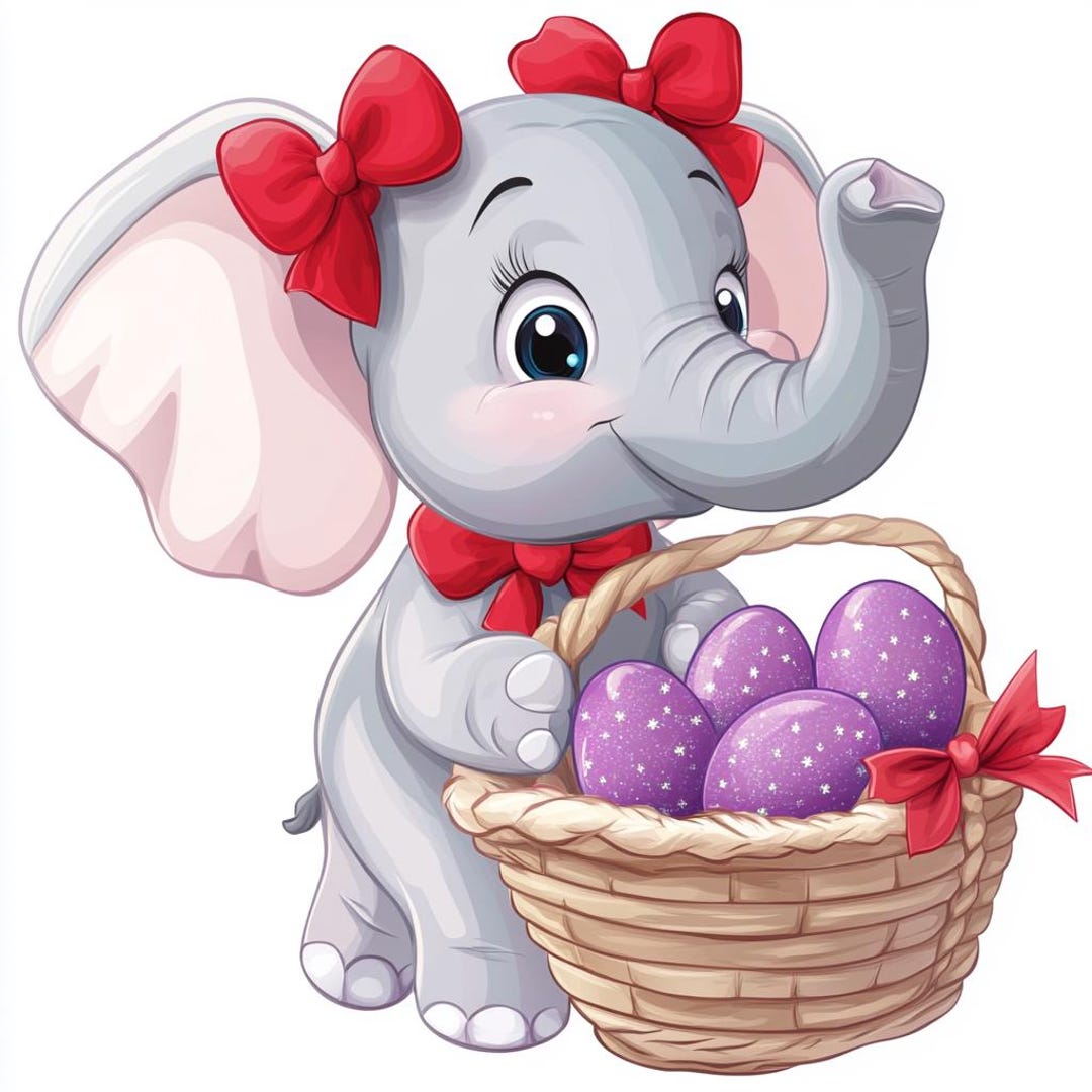 Easter Elephant Clipart Bundle, Cute Elephant Clipart, Elephant PNG ...