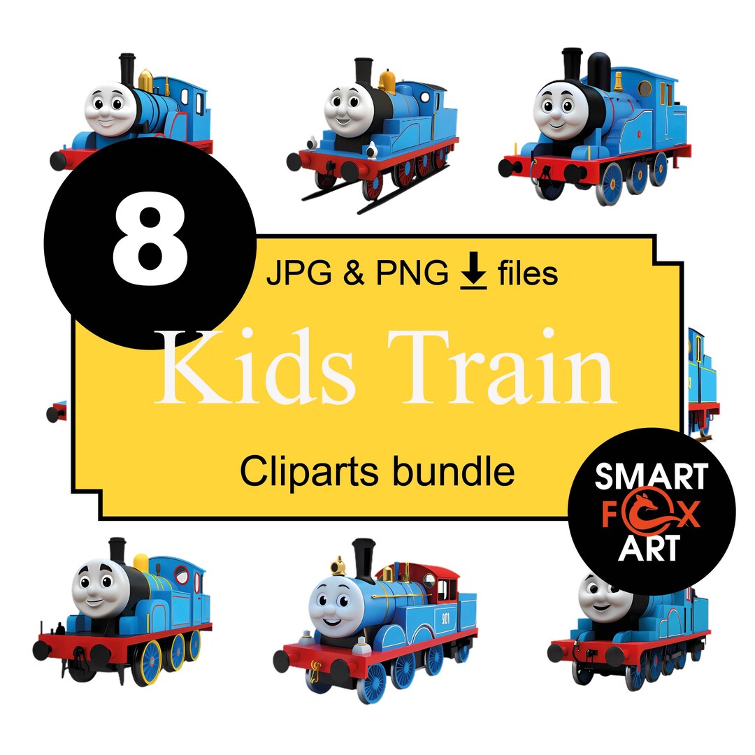 Train Clipart Set: Kids' Railway Graphics for Scrapbooking (PNG Digital ...