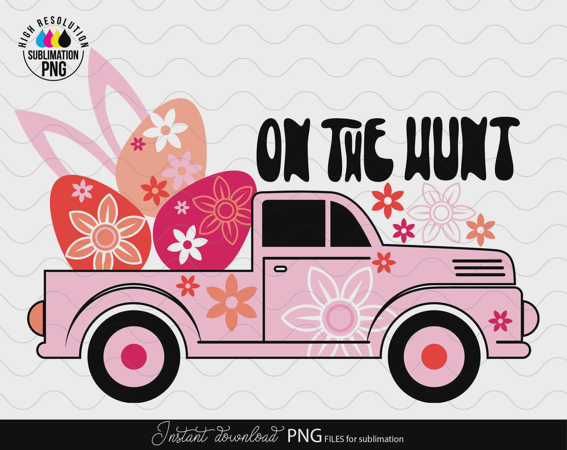 Easter Bunny Truck PNG Clipart, Floral Egg Pickup Design, Retro Spring ...