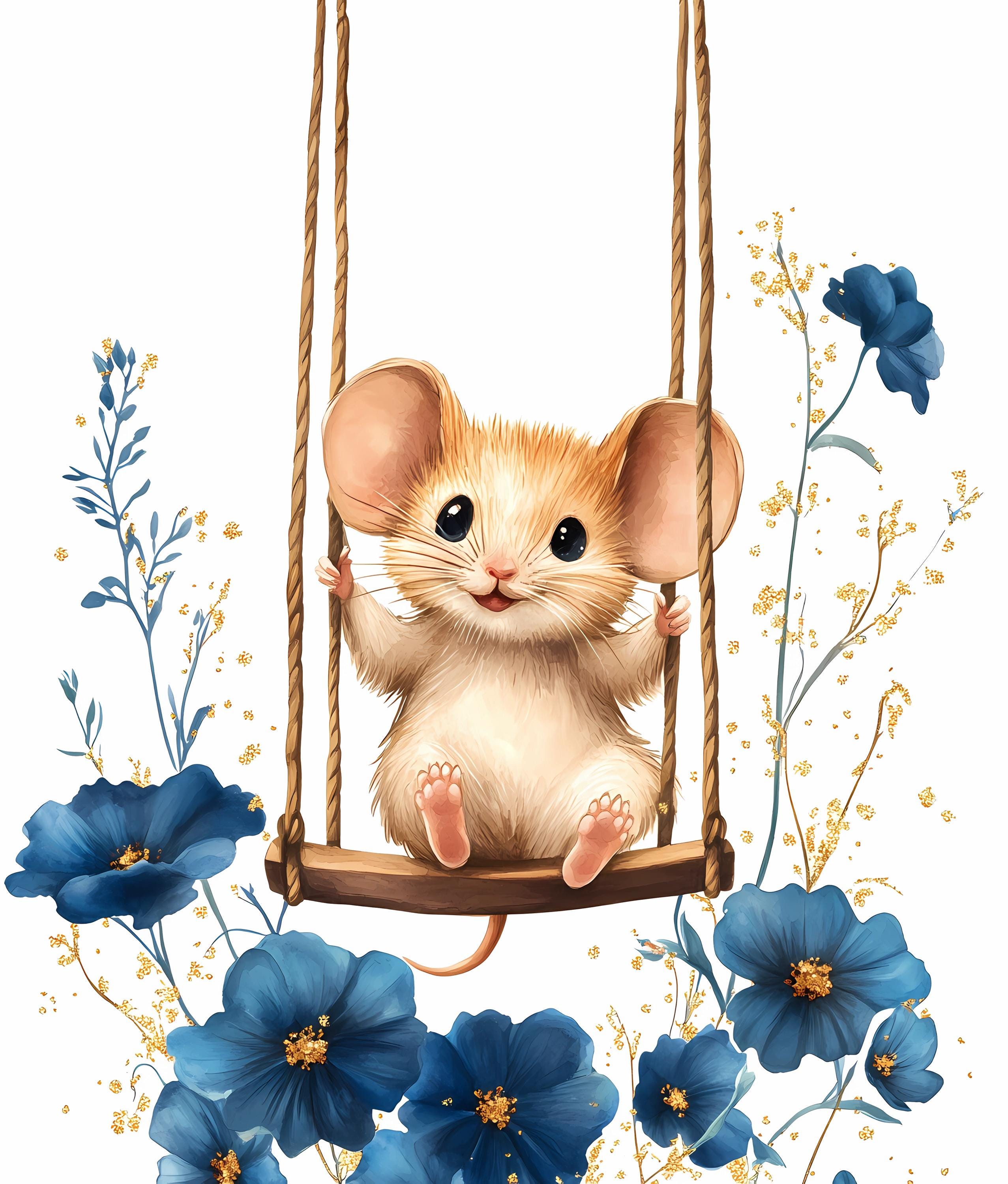 8 Cute Mouse Clipart Watercolor, Floral Forest Mouse Clipart, Forest ...