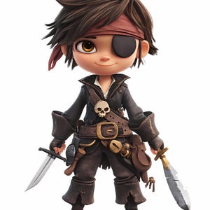 8 Boy Pirate Watercolor Clipart, Cute Pirate Boy Clip Art, Cartoon ...