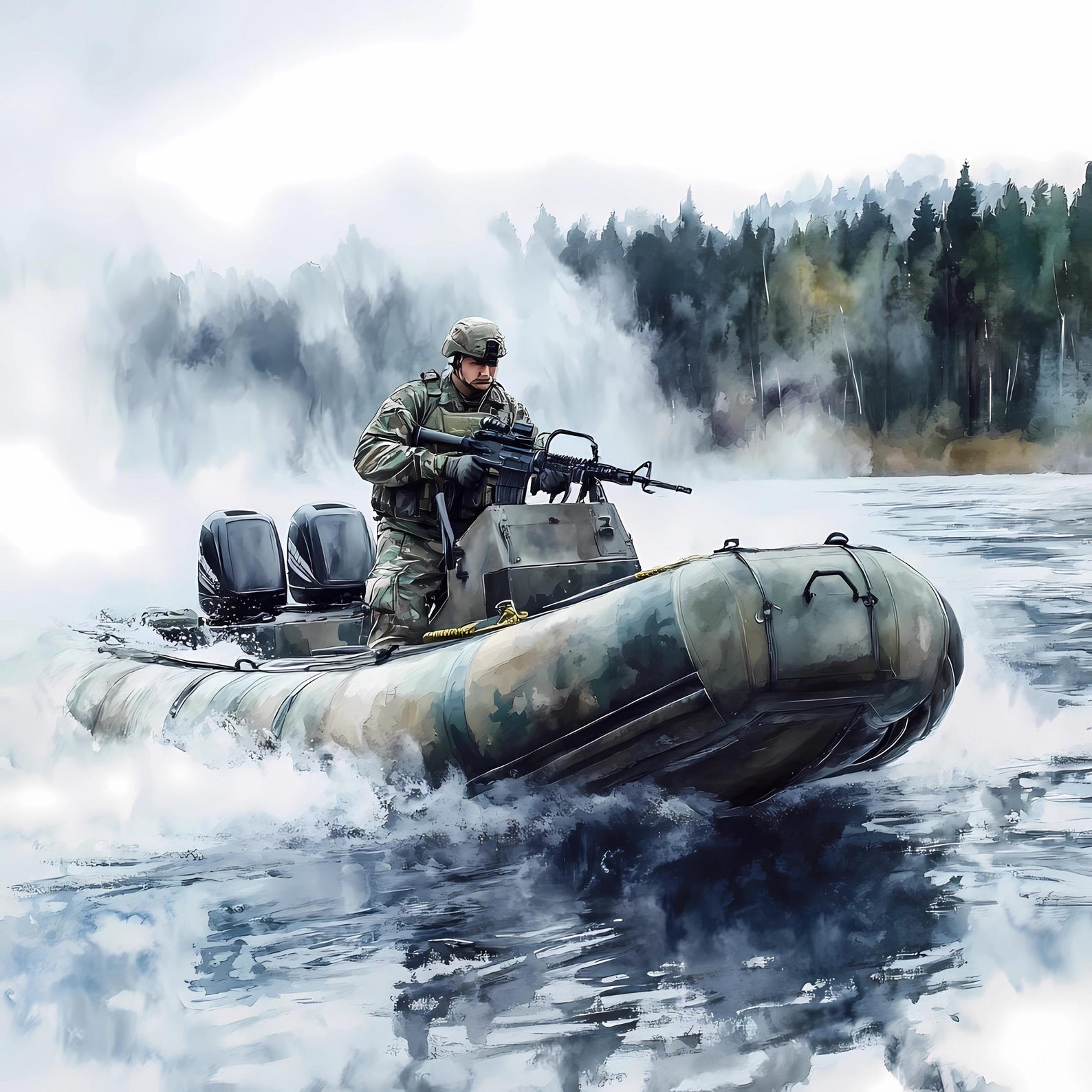 Military Inflatable Boat Watercolor Clipart, Combat Rib Speedboat PNG ...