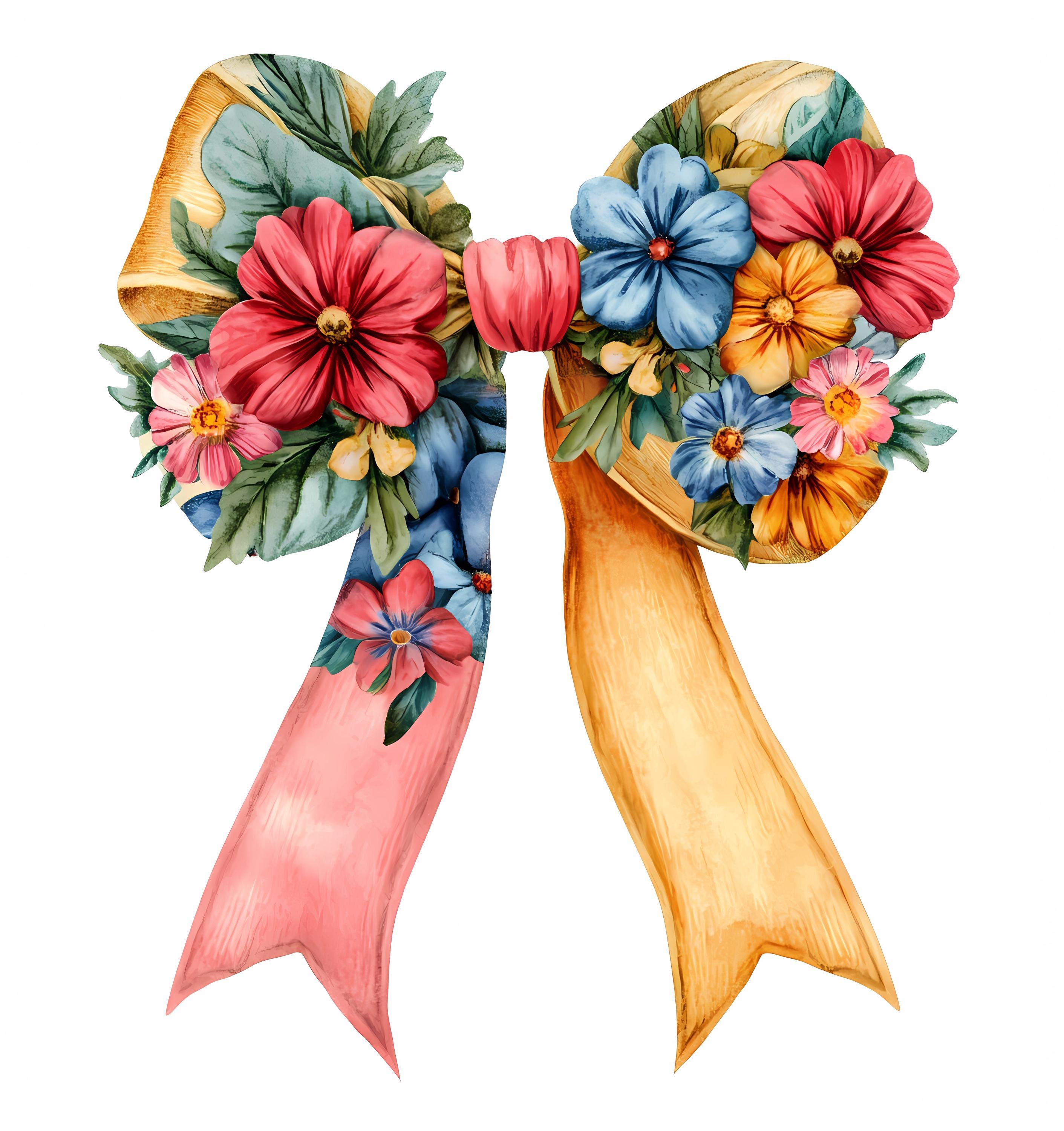 9 Colored Coquette Ribbon Bow PNG Clipart, Watercolor Wedding Flower ...
