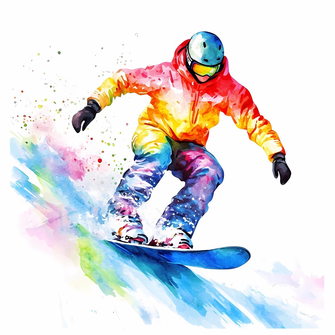 Snowboarding Clipart Set of 8: Watercolor Snowboarder Images (digital ...