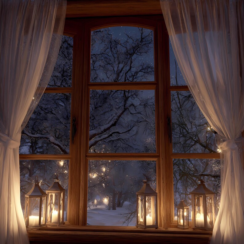 Winter Window Lantern Clipart, Christmas Snowy Scene (PNG JPG Files) - Etsy