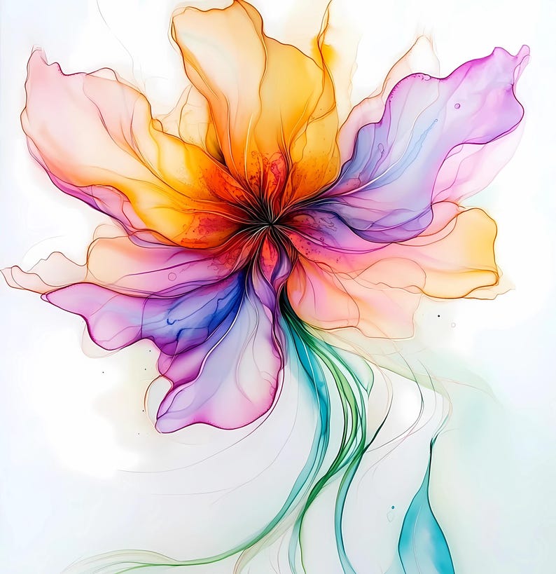 Abstract Watercolor Flower Art Bundle Modern Colorful Floral ...