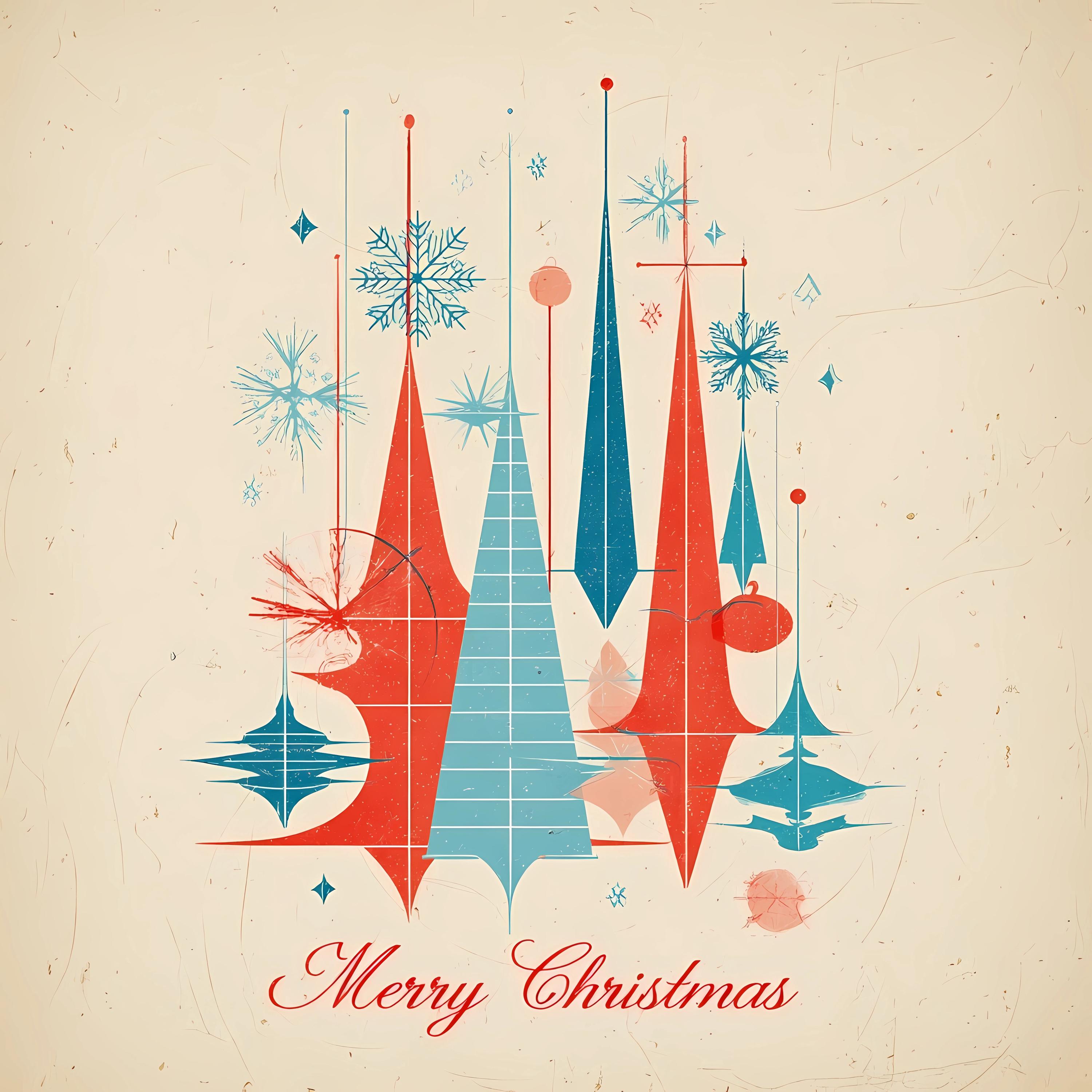 Retro Christmas Tree Clipart Bundle Set of 14: Mid-century Holiday Art ...