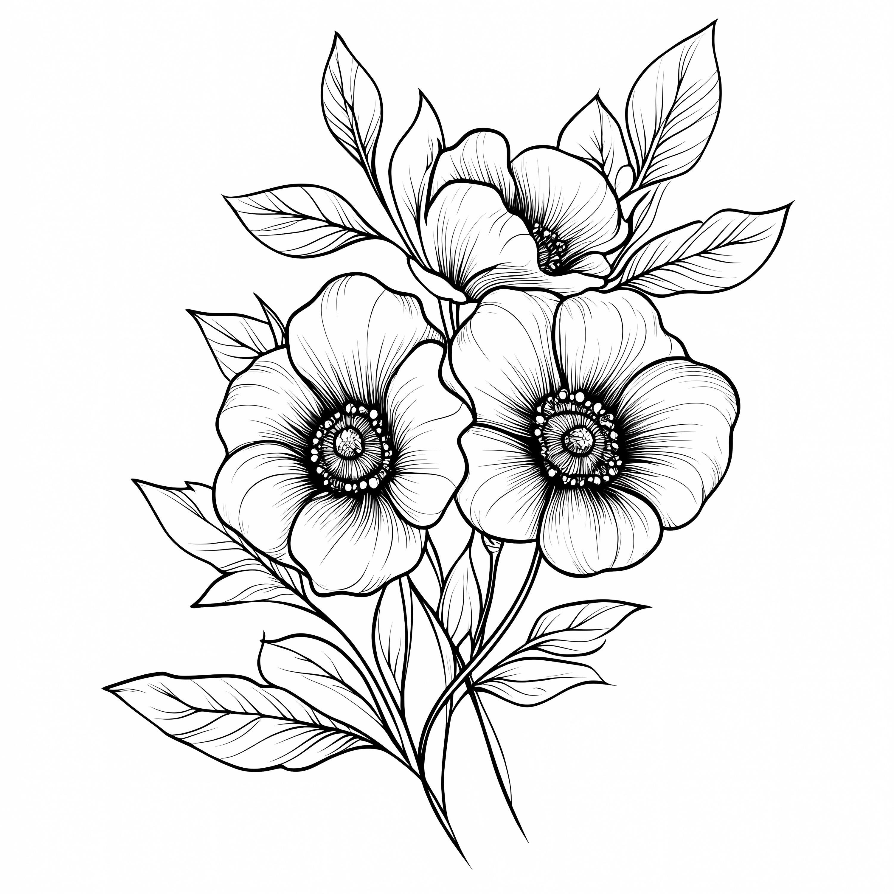 Floral Line Art Clipart Bundle: Black & White Flower Stems (PNG JPG) - Etsy