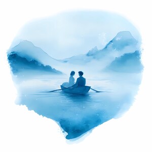 Romantic Couple Boat Lake Watercolor Art Bundle, Digital Download - Etsy