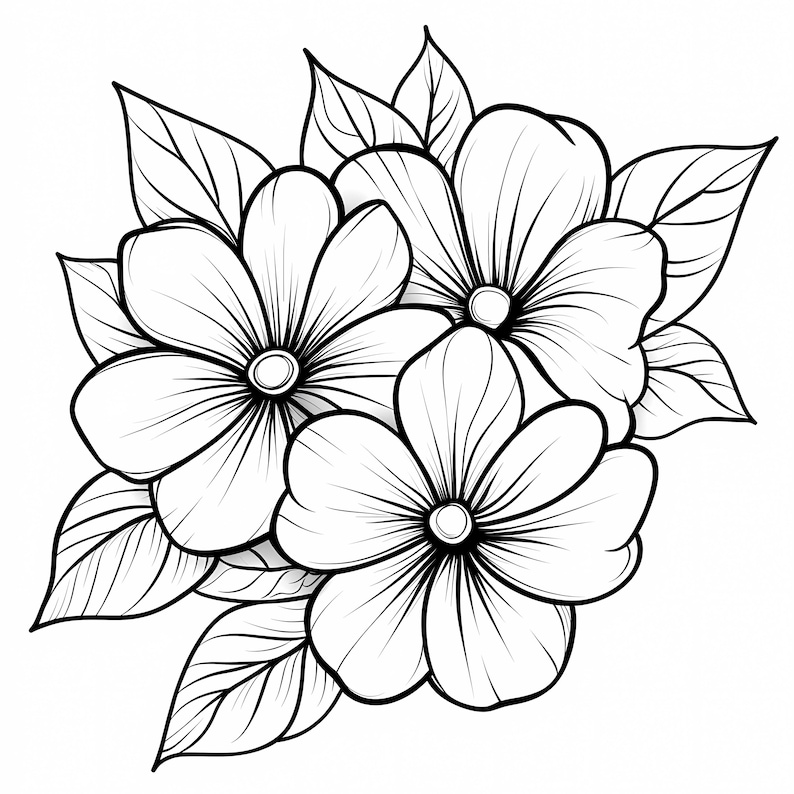 Floral Line Art Clipart Bundle: Black & White Flower Stems (PNG JPG) - Etsy