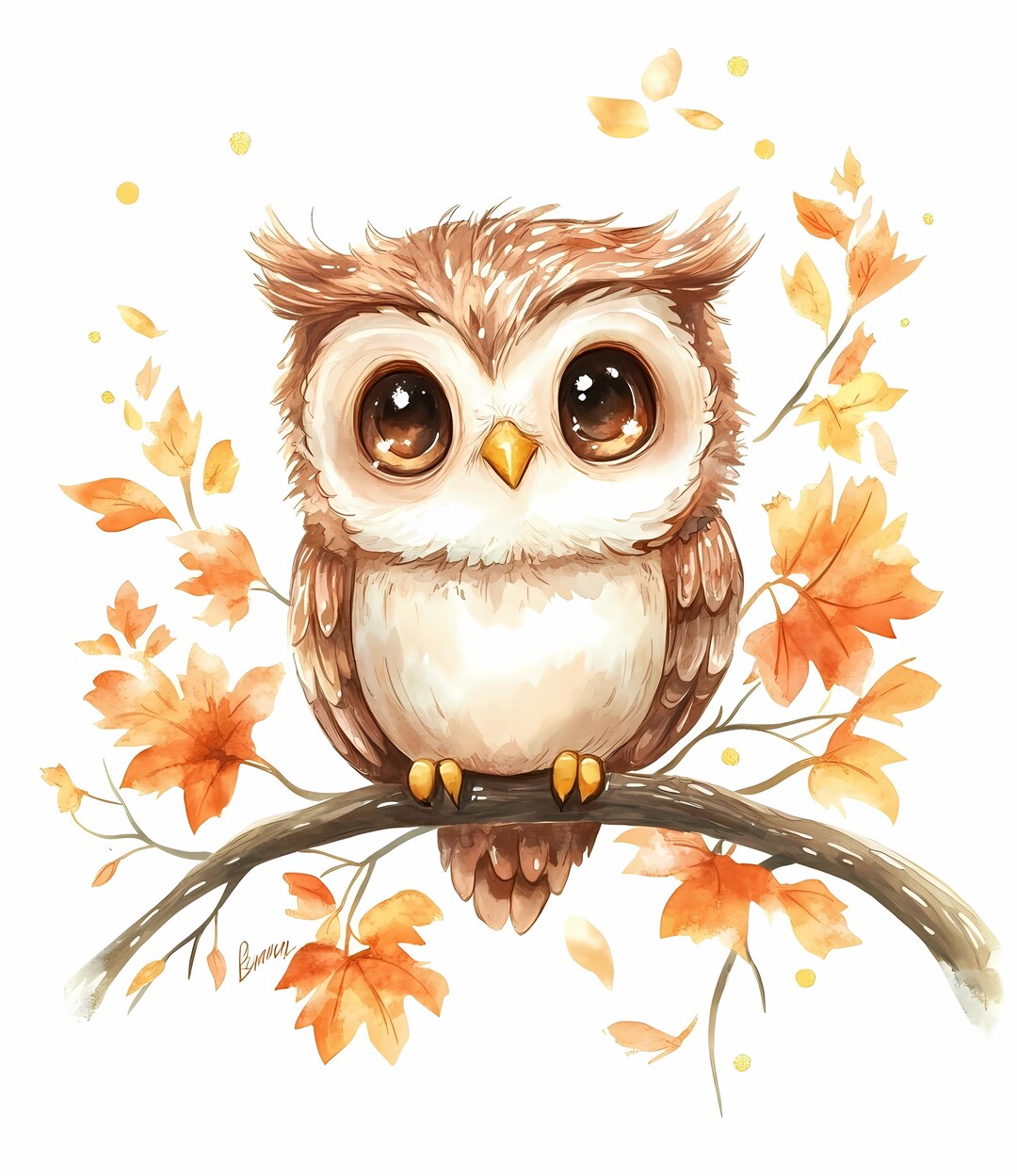Cute Autumn Owl Clipart Bundle – Watercolor Owl With Fall Leaves ...