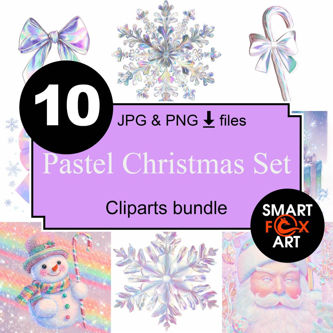 Pastel Christmas Clipart Bundle: Rainbow Holiday Illustrations, Digital ...