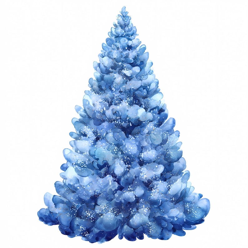 Watercolor Blue Christmas Tree Clipart Bundle: Holiday PNG JPG Art - Etsy