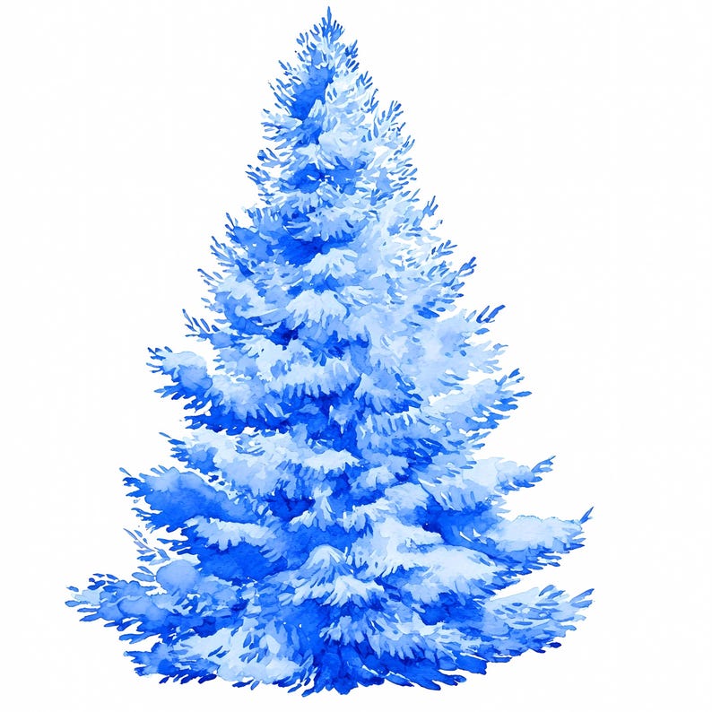 Blue Christmas Tree Clipart Bundle, Watercolor Winter Pine ...