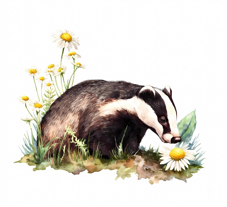 Watercolor Badger Clipart Set: Floral Nursery Art (PNG JPG Digital ...