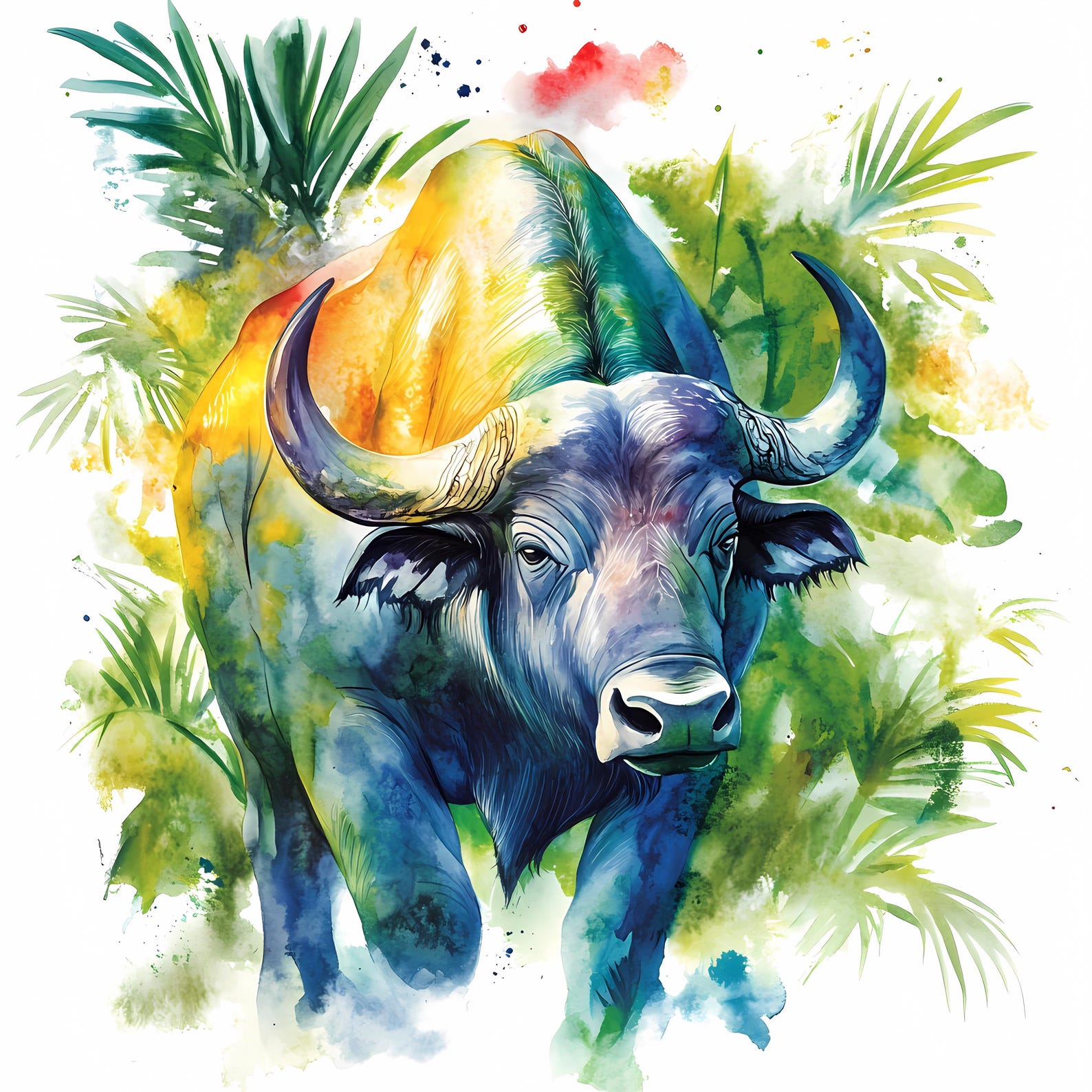 8 Colored Buffalo Clipart, African Buffalo Images, Watercolor Buffalo ...