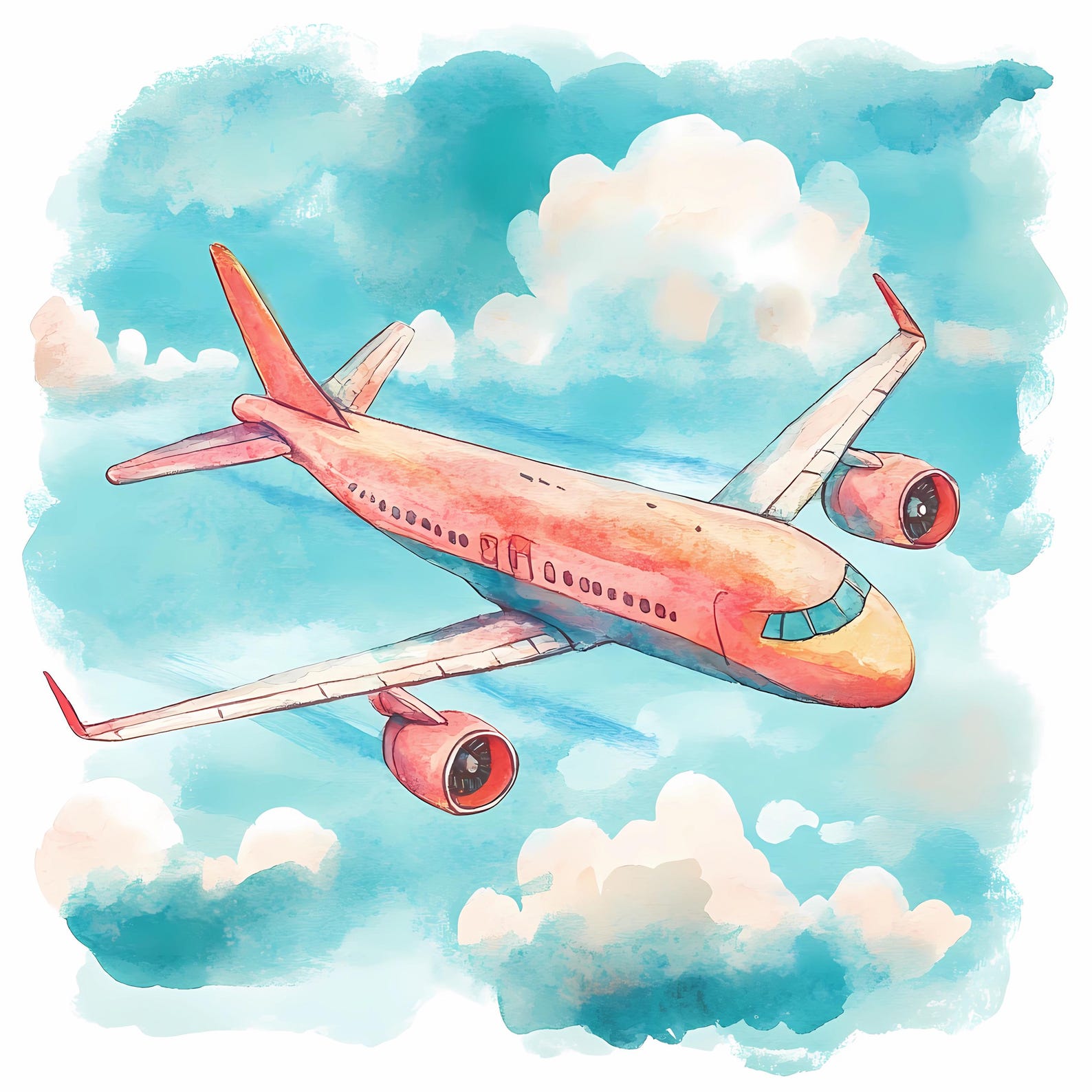 Watercolor Airplane Clipart Set: Vintage Aviation Art, Digital Download ...