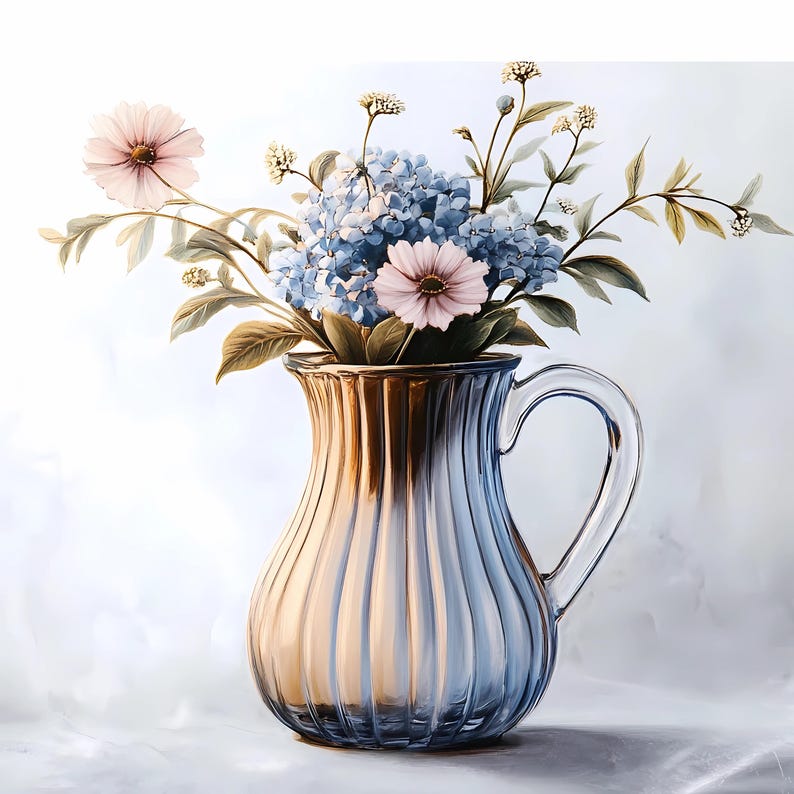 Watercolor Floral Pitcher PNG Bundle Set of 10: Vintage Flower Clipart ...