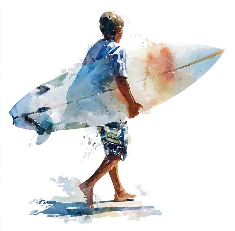 Watercolor Surfing Clipart Bundle: Tropical Beach Art (PNG JPG Digital ...