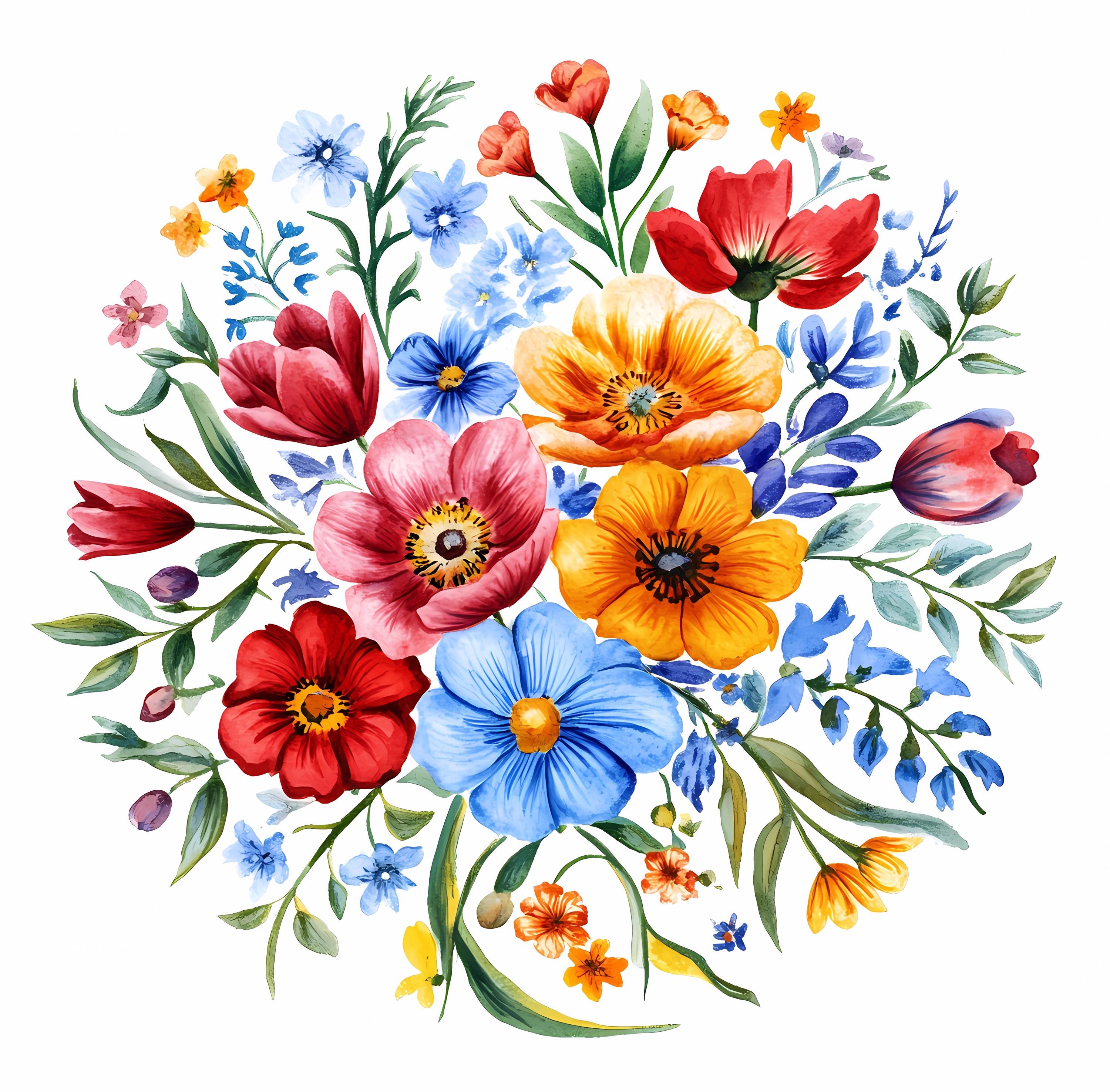 Watercolor Floral Circle Clipart Set of 10: Scrapbook & Junk Journal ...