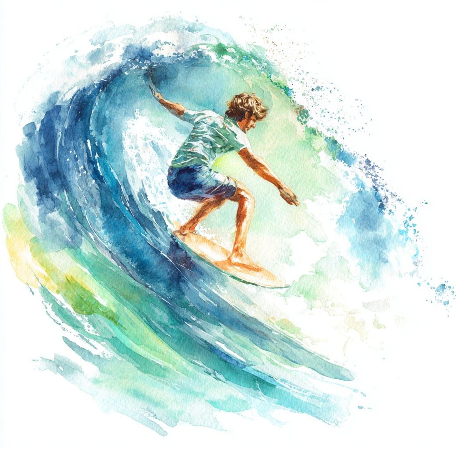Watercolor Surfing Clipart Bundle: Tropical Beach Art (PNG JPG Digital ...