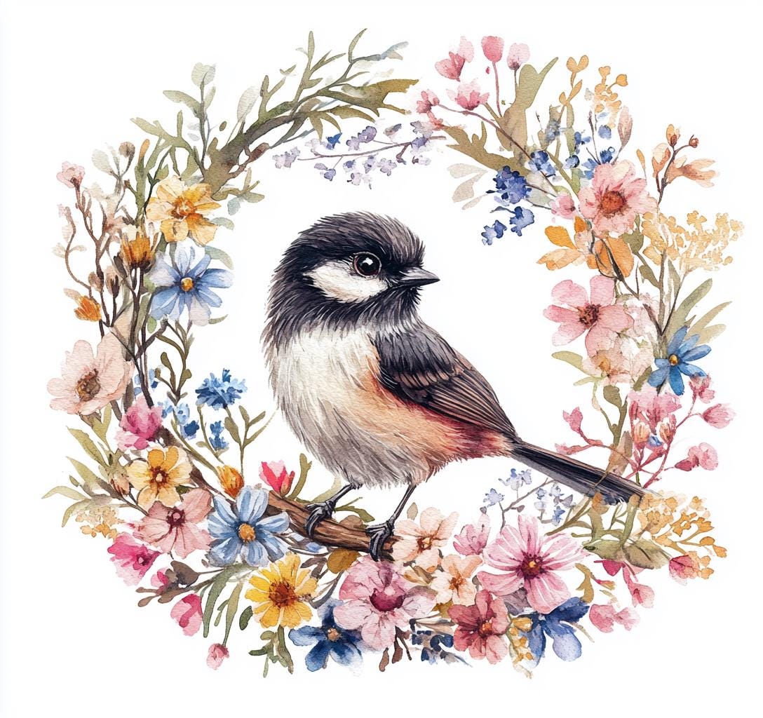 Floral Bird Wreaths Clipart Set of 8 | Watercolor Wildflower Wreath ...